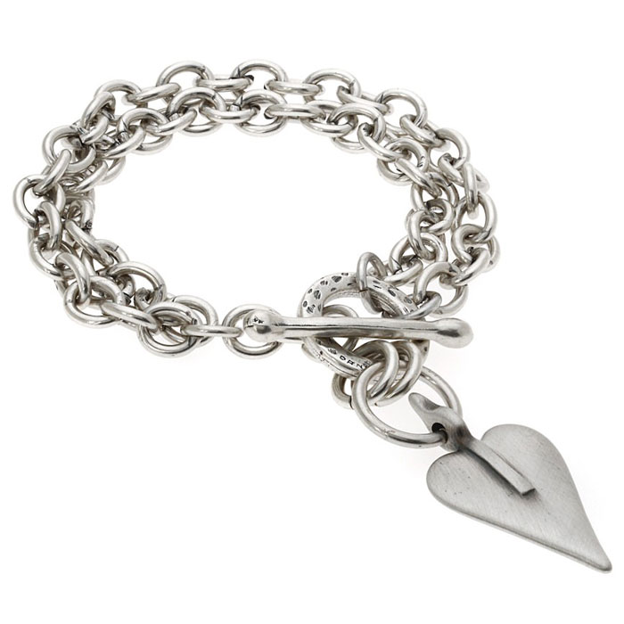 Danon Silver Double Chain Bracelet With Signature Heart